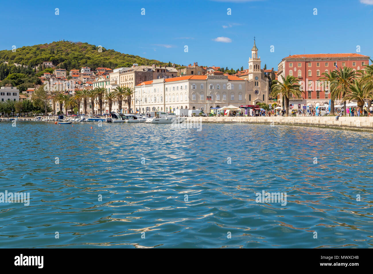 The seaside promenade (Riva) and Marjan Hill, Split, Croatia, Europe ...