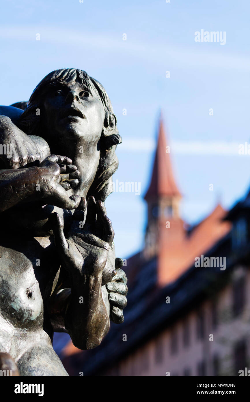Bronze statue, Nuremberg (Nurnberg), Franconia, Bavaria, Germany ...