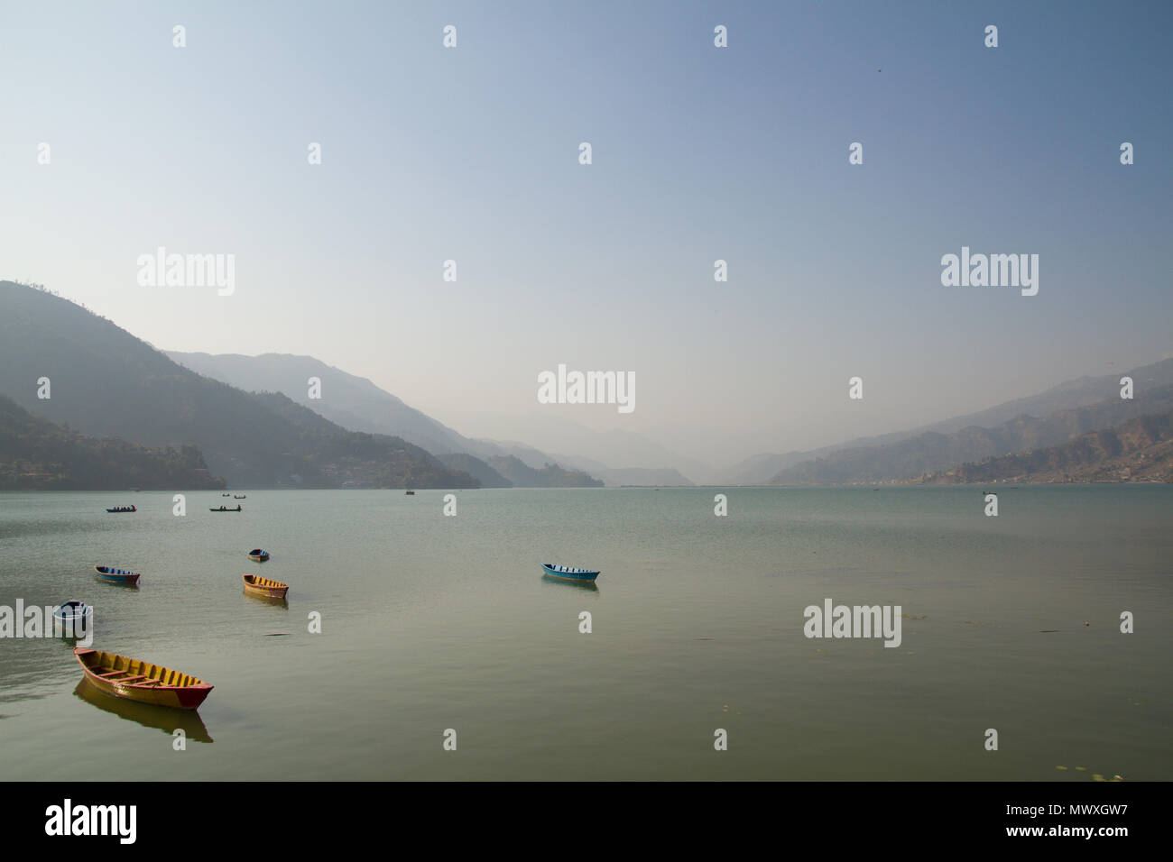 Boats on Fewa Lake (Phewa Lake), Pokhara, Pokhara Valley, Nepal, Asia ...
