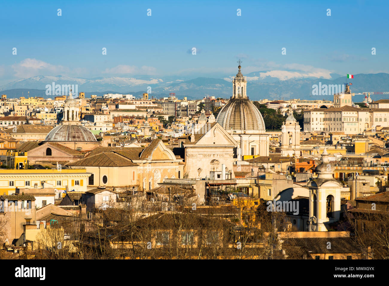 Historic Rome city skyline with domes and spires seen from Janiculum ...