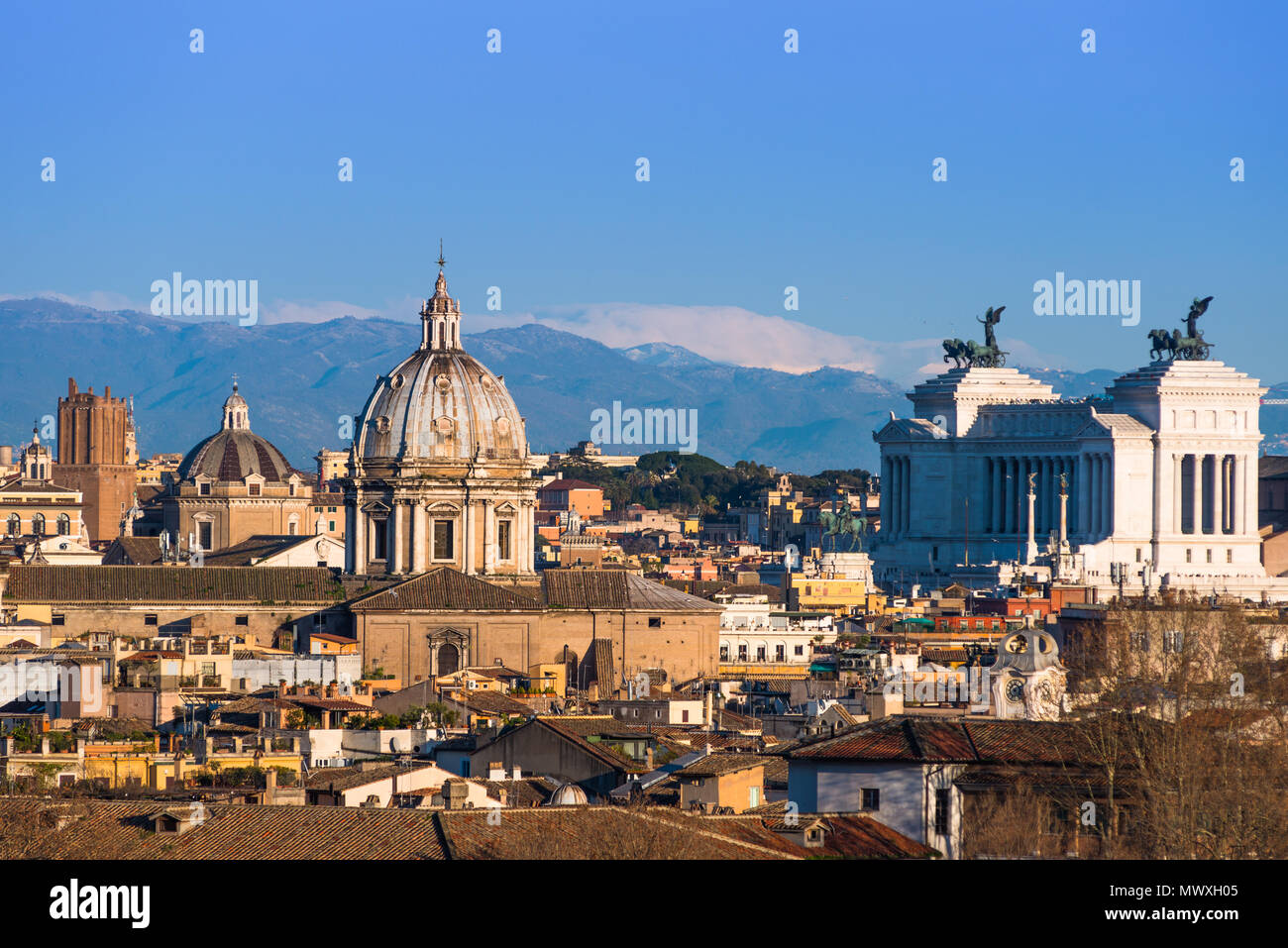 Rome city skyline with dome of Sant'Andrea della Valle and Vittorio ...