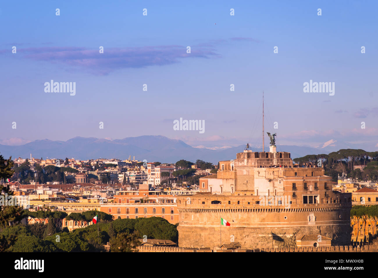 Castel Sant'Angelo (Mausoleum of Hadrian) seen from Janiculum Terrace ...