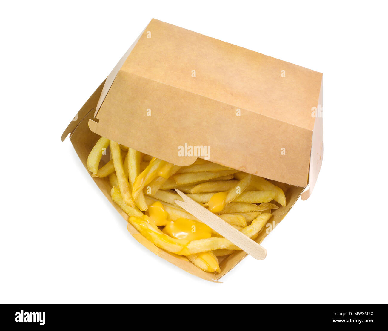 French fries box, fried potatoes french fries with yellow cheese or ...
