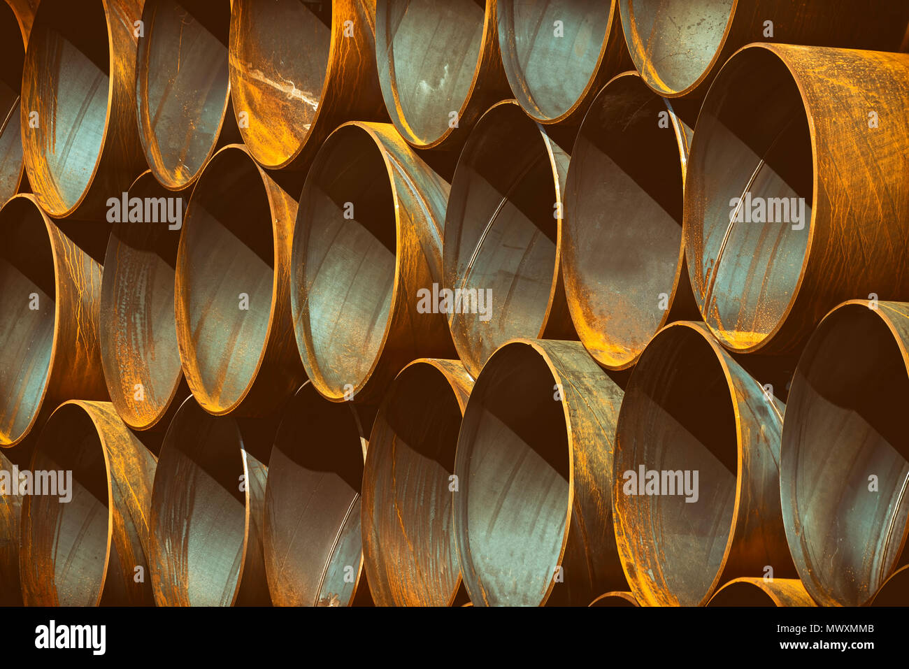 Stack Of Big Industrial Metal Pipes Stock Photo - Alamy