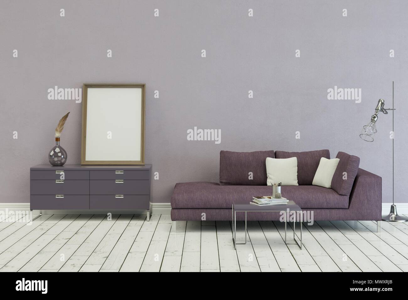 lila sofa in modern scandinavian design Stock Photo - Alamy