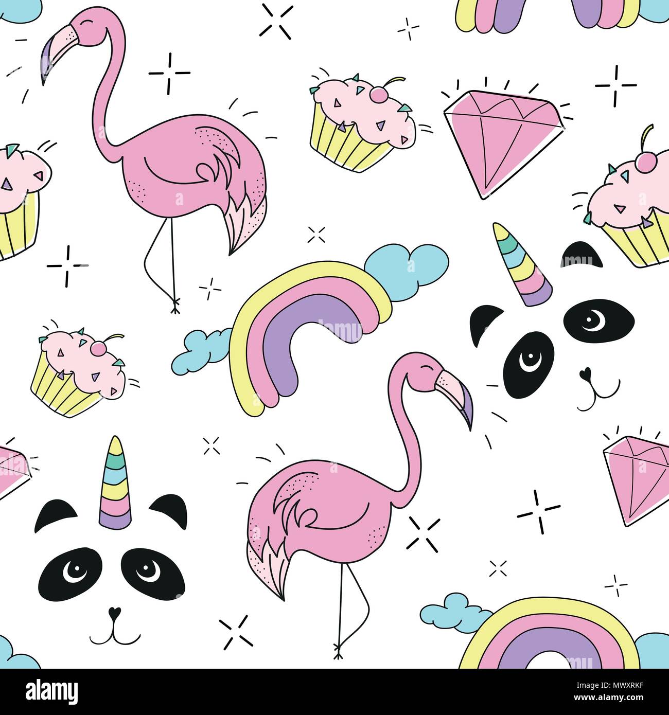 Creative colorful art drawing seamless endless repeating pattern ...