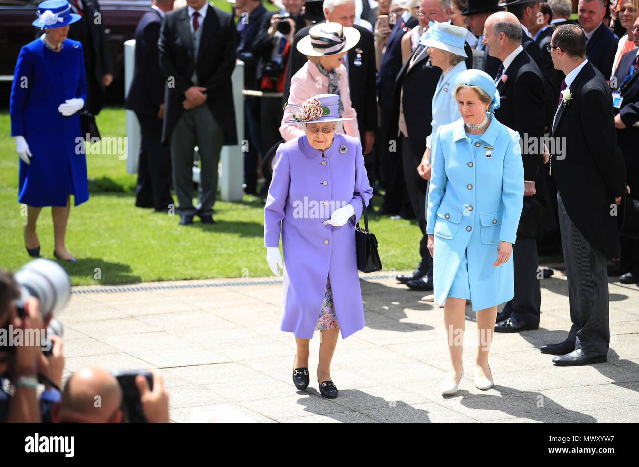 Queen Elizabeth II arriving during derby day of the 2018 Investec Derby ...