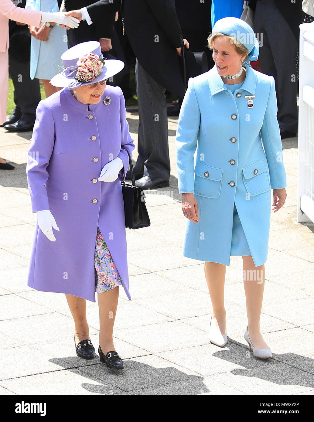 Queen Elizabeth II arriving during derby day of the 2018 Investec Derby ...