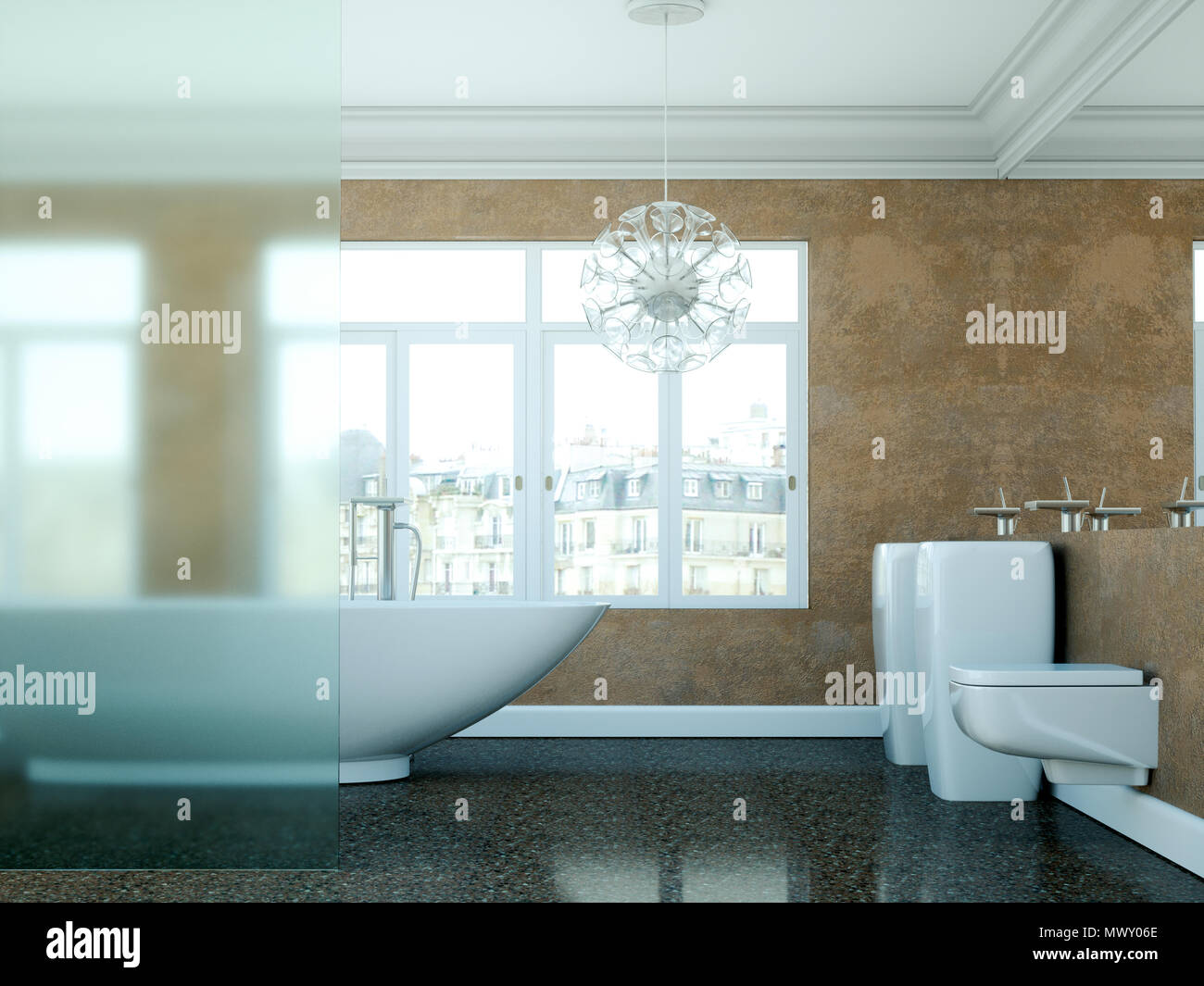 modern bathroom interior design 3d rendering scene Stock Photo - Alamy