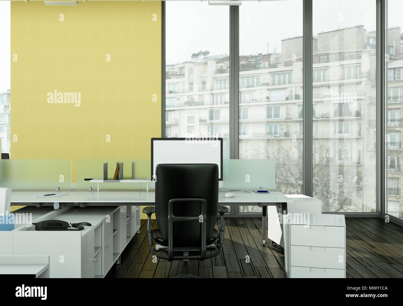 modern large office interior Desing 3d Rendering Stock Photo - Alamy