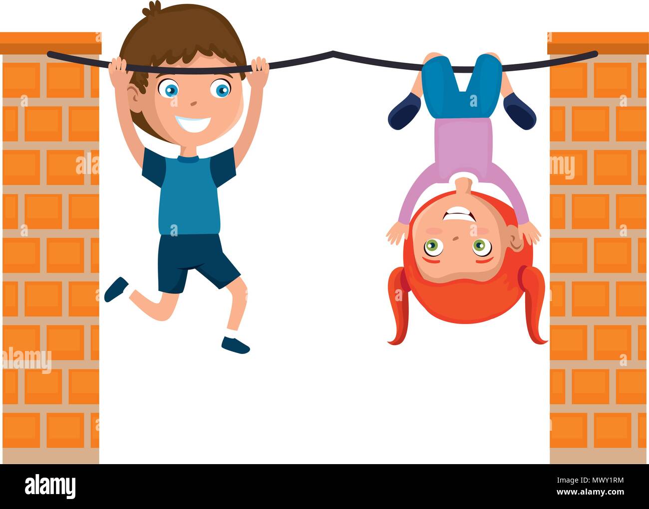 little kids couple hanging in the rope characters Stock Vector Image ...