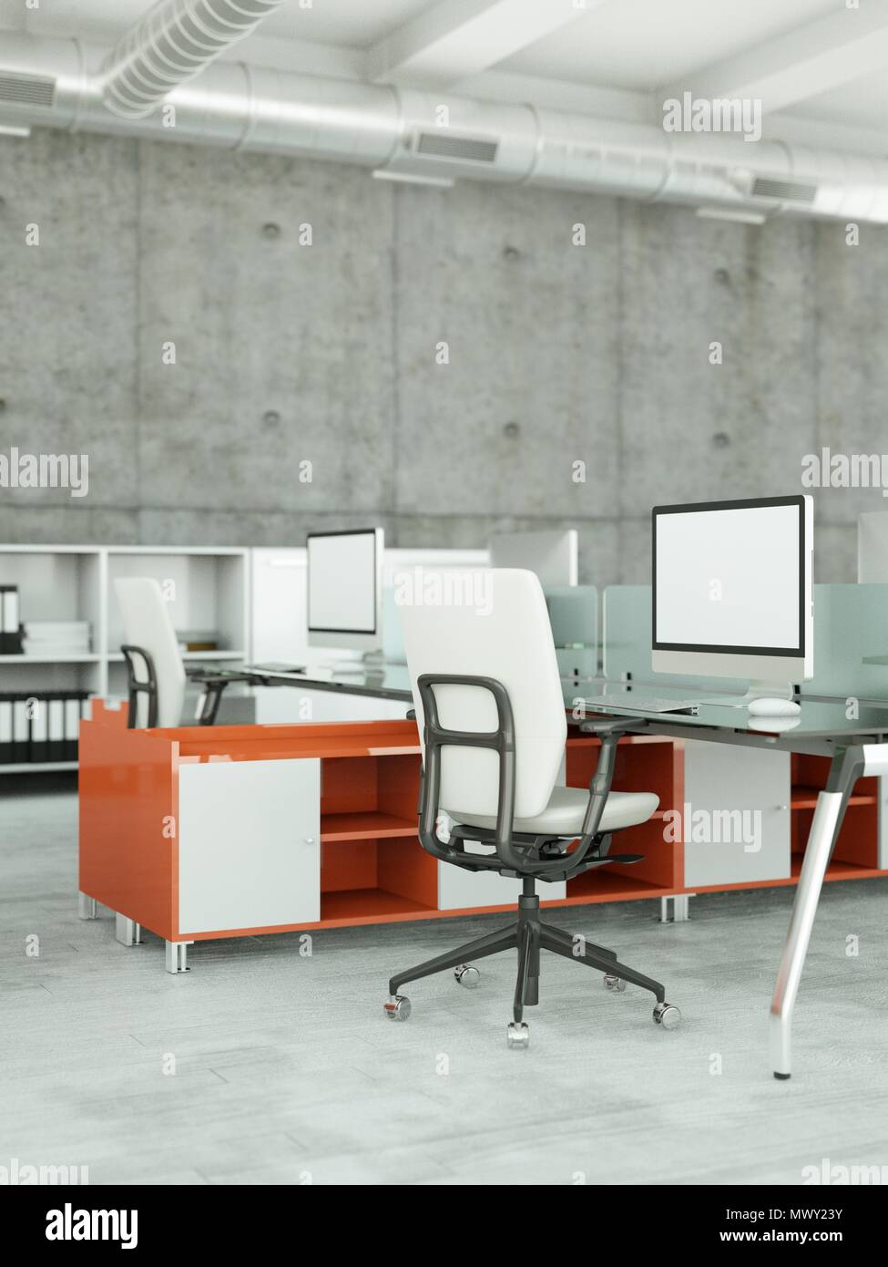 modern large office interior Desing 3d Rendering Stock Photo - Alamy