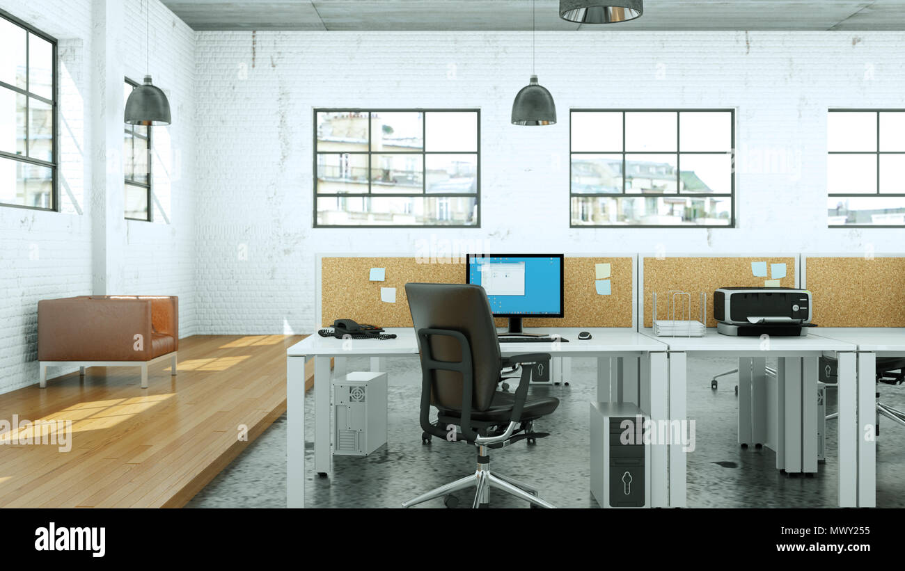 modern large office interior Desing 3d Rendering Stock Photo - Alamy