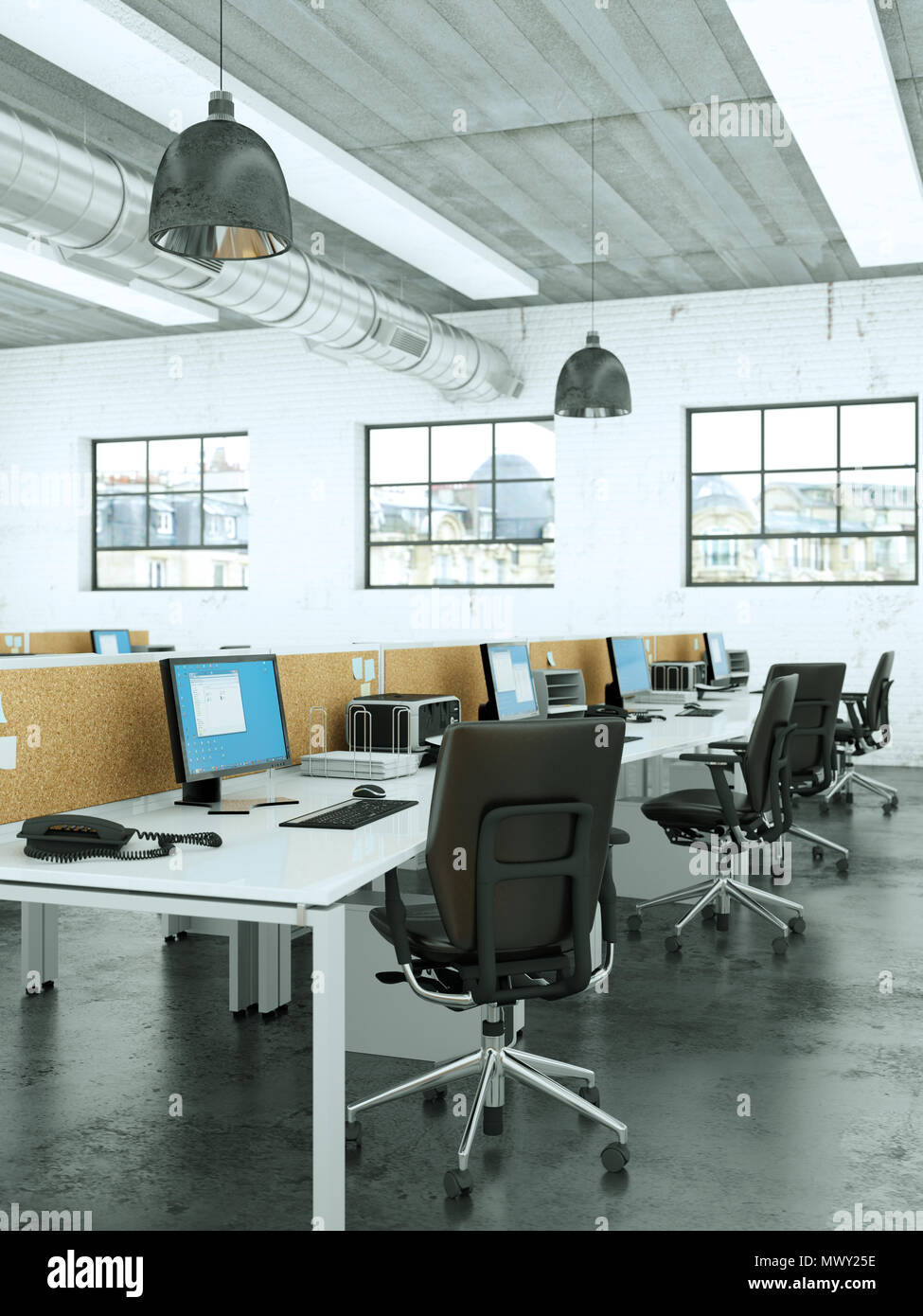 modern large office interior Desing 3d Rendering Stock Photo - Alamy