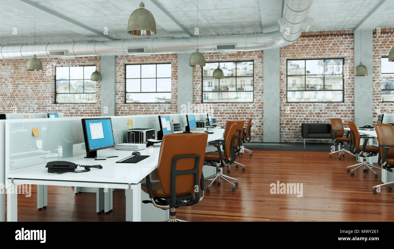 modern large office interior Desing 3d Rendering Stock Photo - Alamy