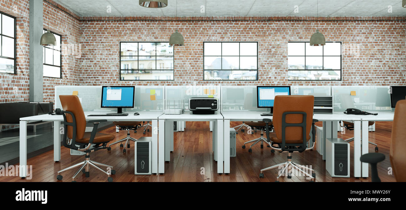 modern large office interior Desing 3d Rendering Stock Photo - Alamy