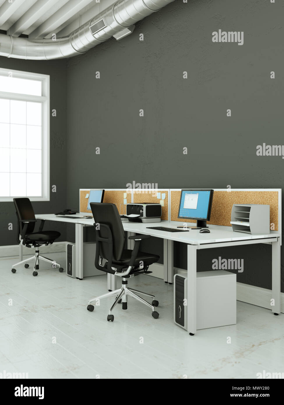 modern large office interior Design with grey wall Stock Photo - Alamy