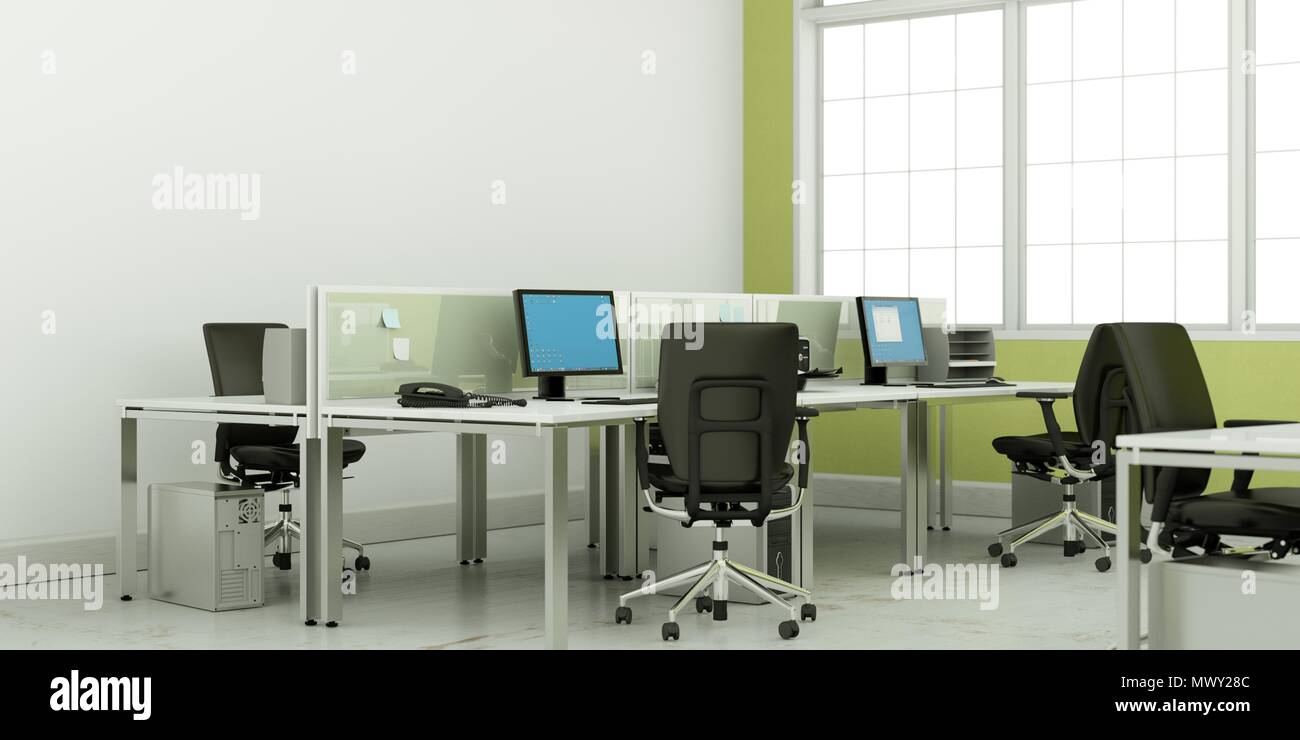 modern large office interior Design with green wall Stock Photo - Alamy