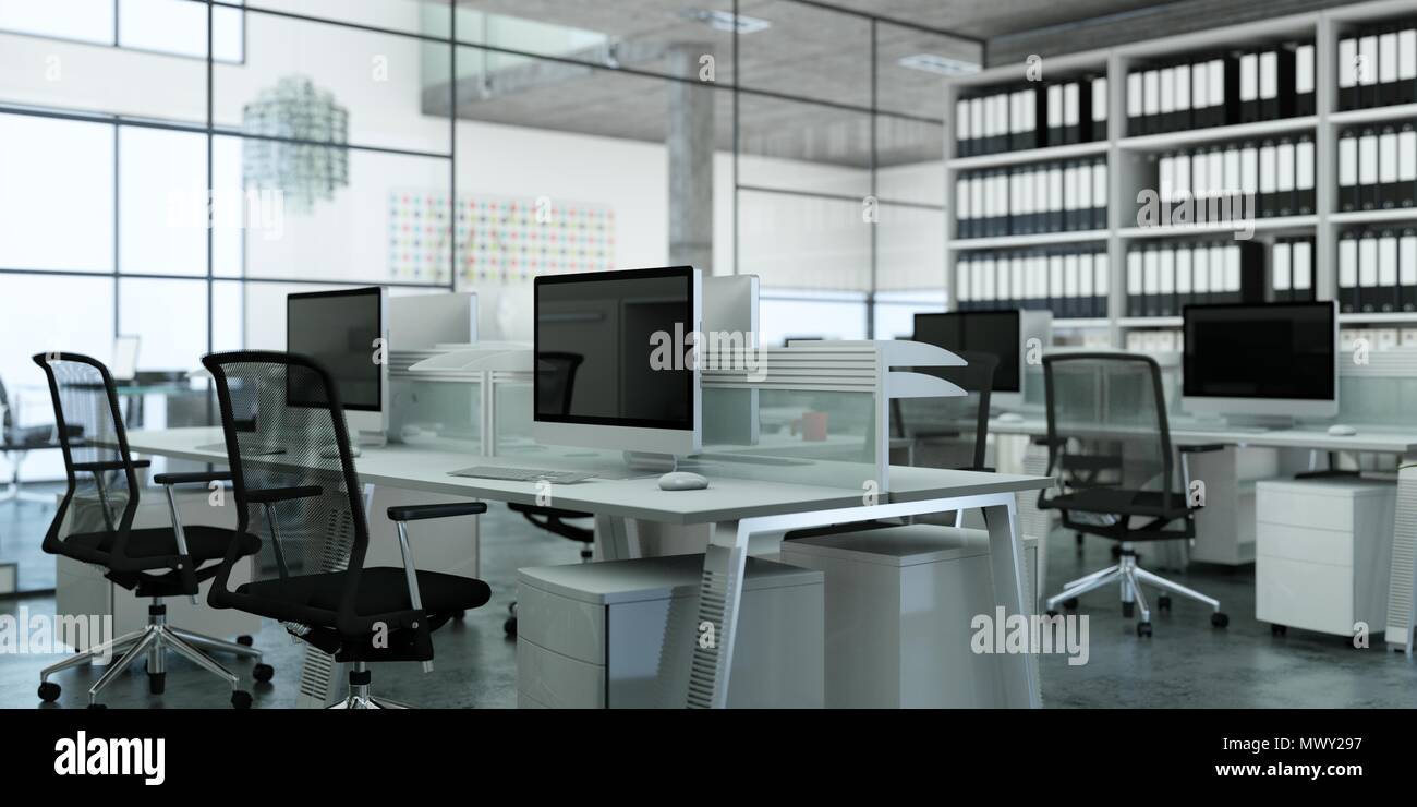 modern large office interior Design 3d rendering Stock Photo - Alamy