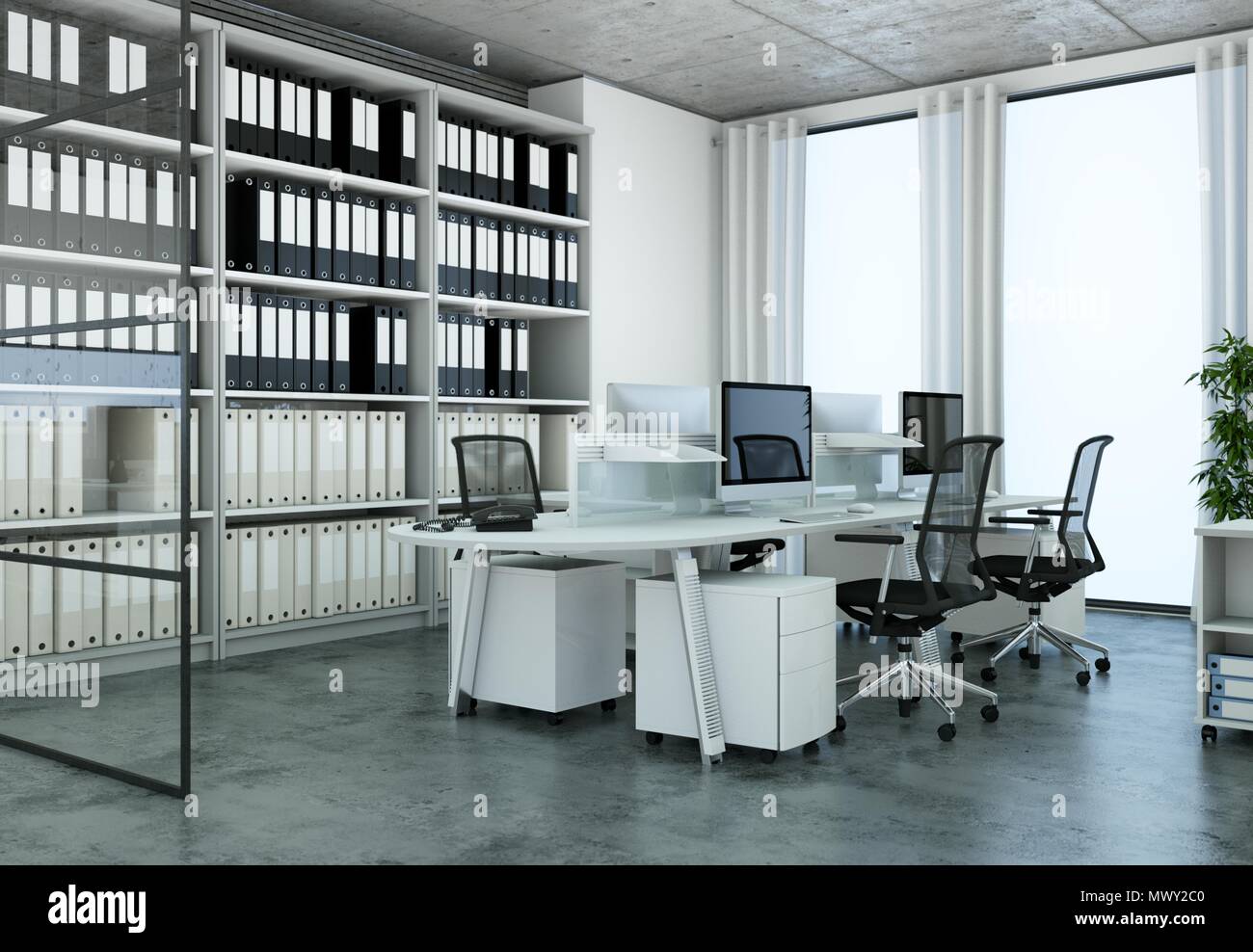 modern large office interior Design 3d rendering Stock Photo - Alamy