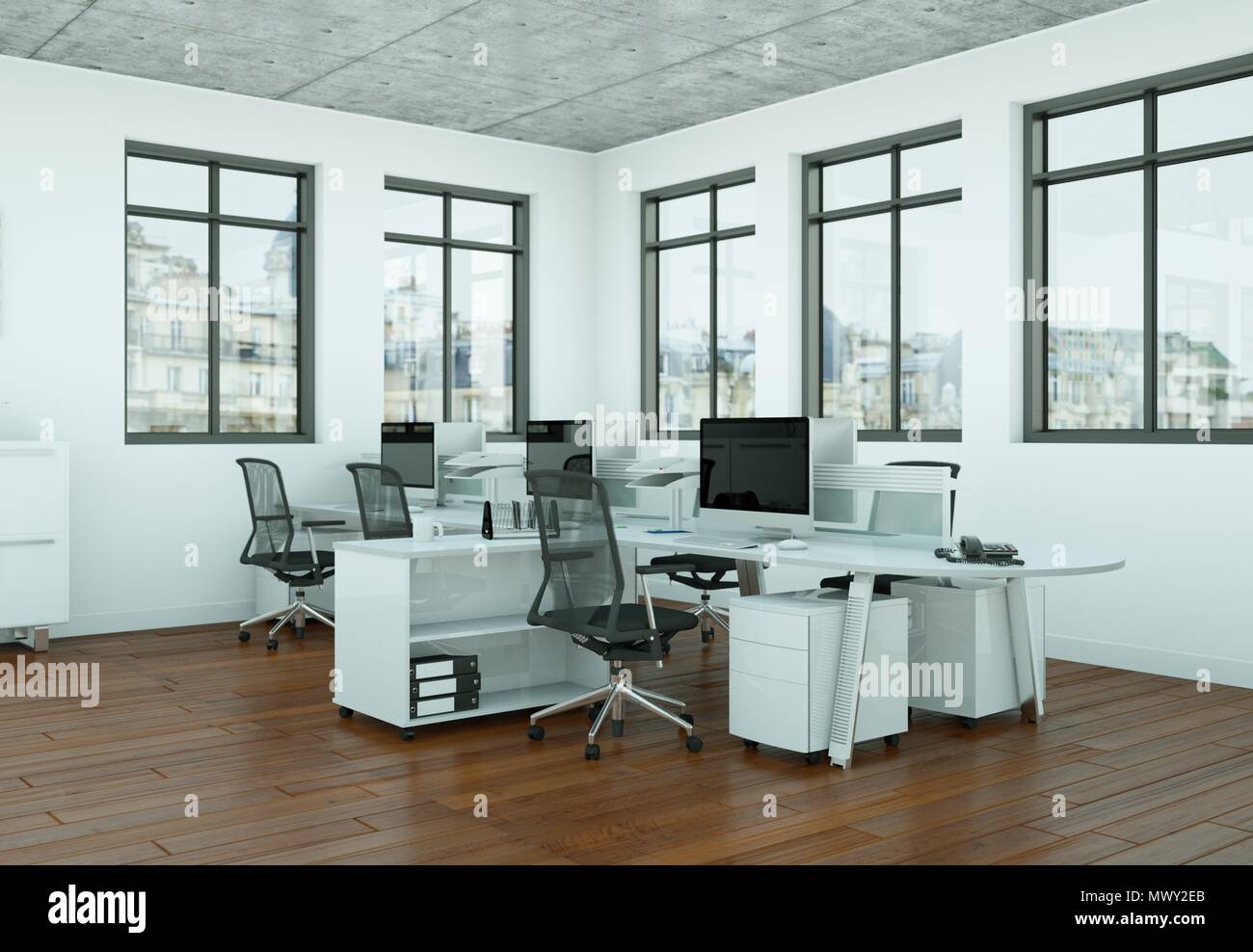 modern large office interior Design 3d rendering Stock Photo - Alamy