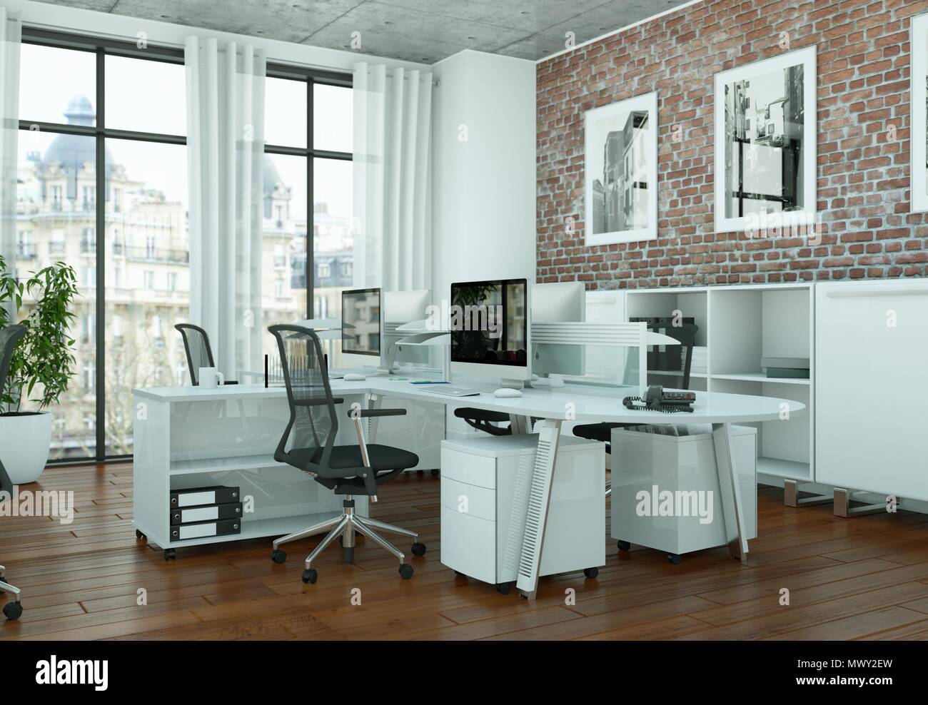 modern large office interior Design 3d rendering Stock Photo - Alamy