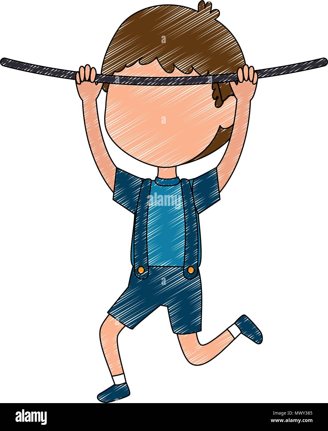 little boy hanging in rope character Stock Vector Image & Art - Alamy