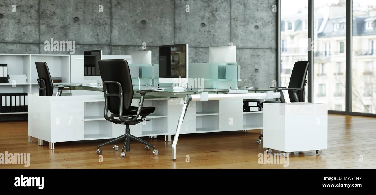 stzlish modern large office interior Design 3d rendering Stock Photo ...