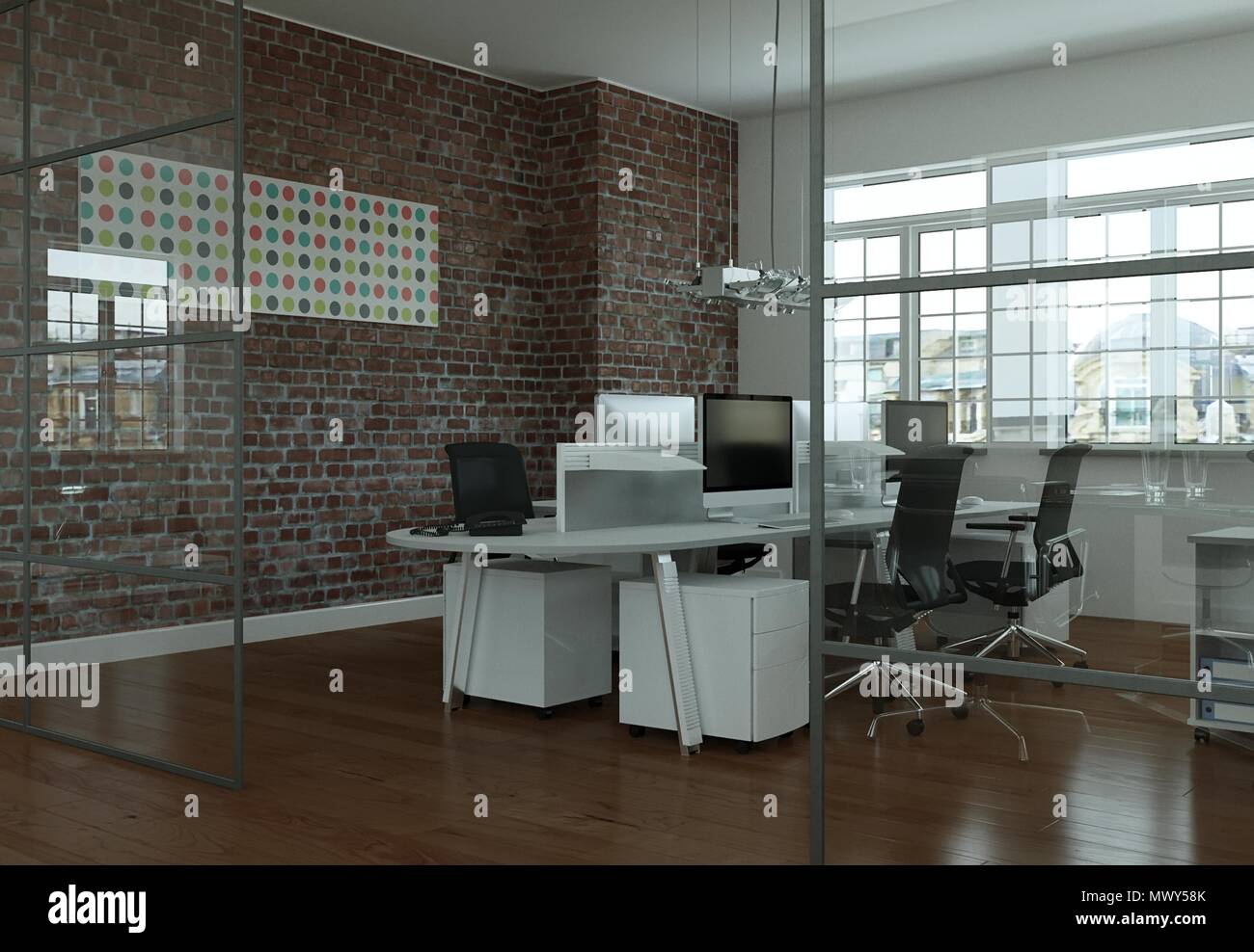 modern large office interior Design 3d rendering Stock Photo - Alamy