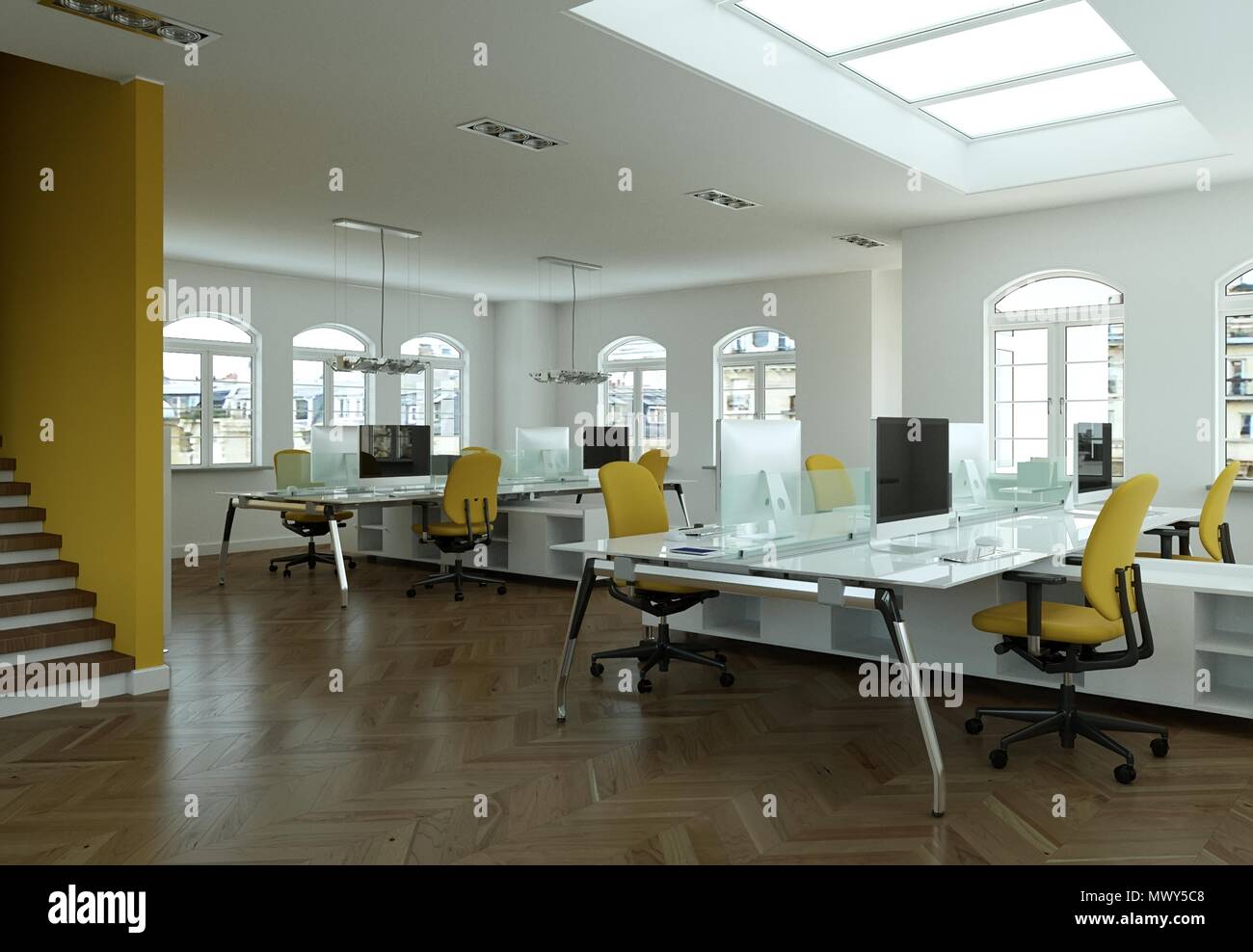 modern yellow office interior Design 3d rendering Stock Photo - Alamy