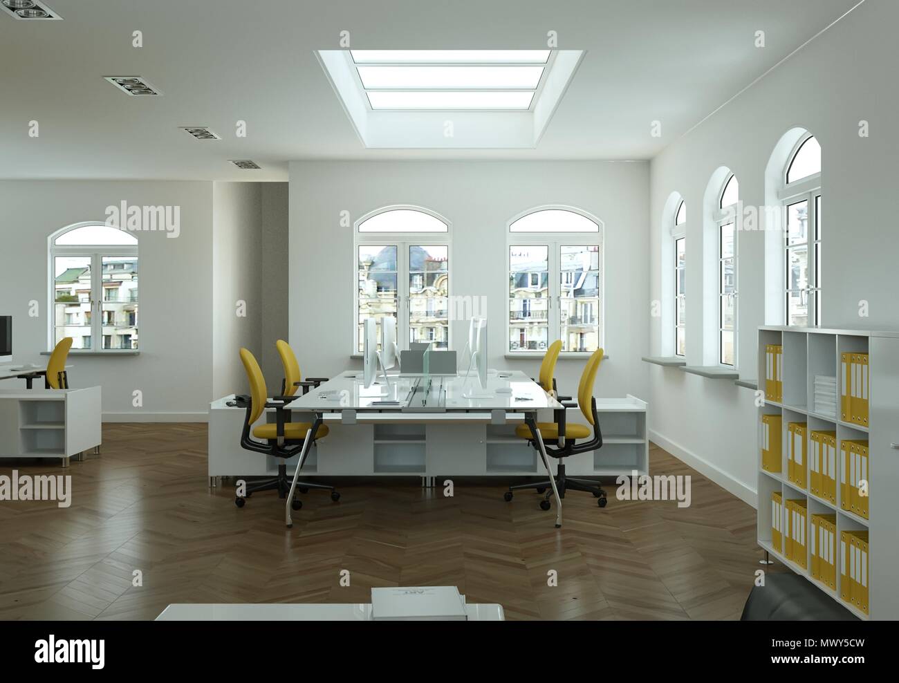 modern yellow office interior Design 3d rendering Stock Photo - Alamy