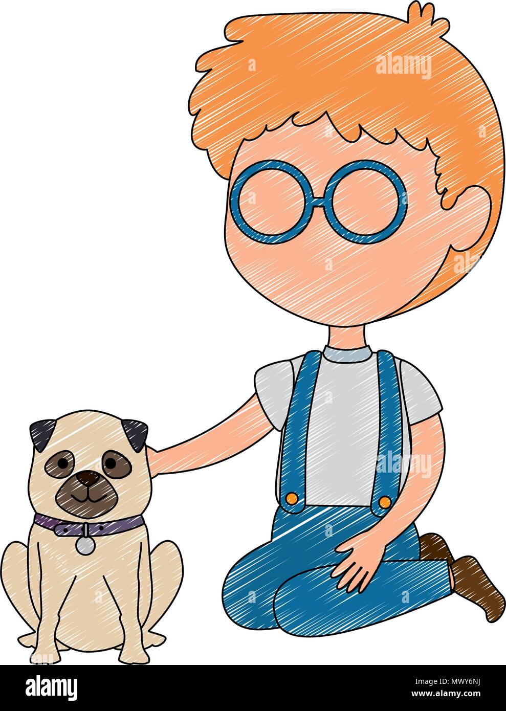 little boy with dog character vector illustration design Stock Vector ...