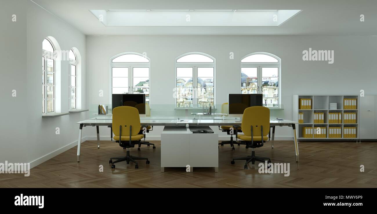 modern yellow office interior Design 3d rendering Stock Photo - Alamy