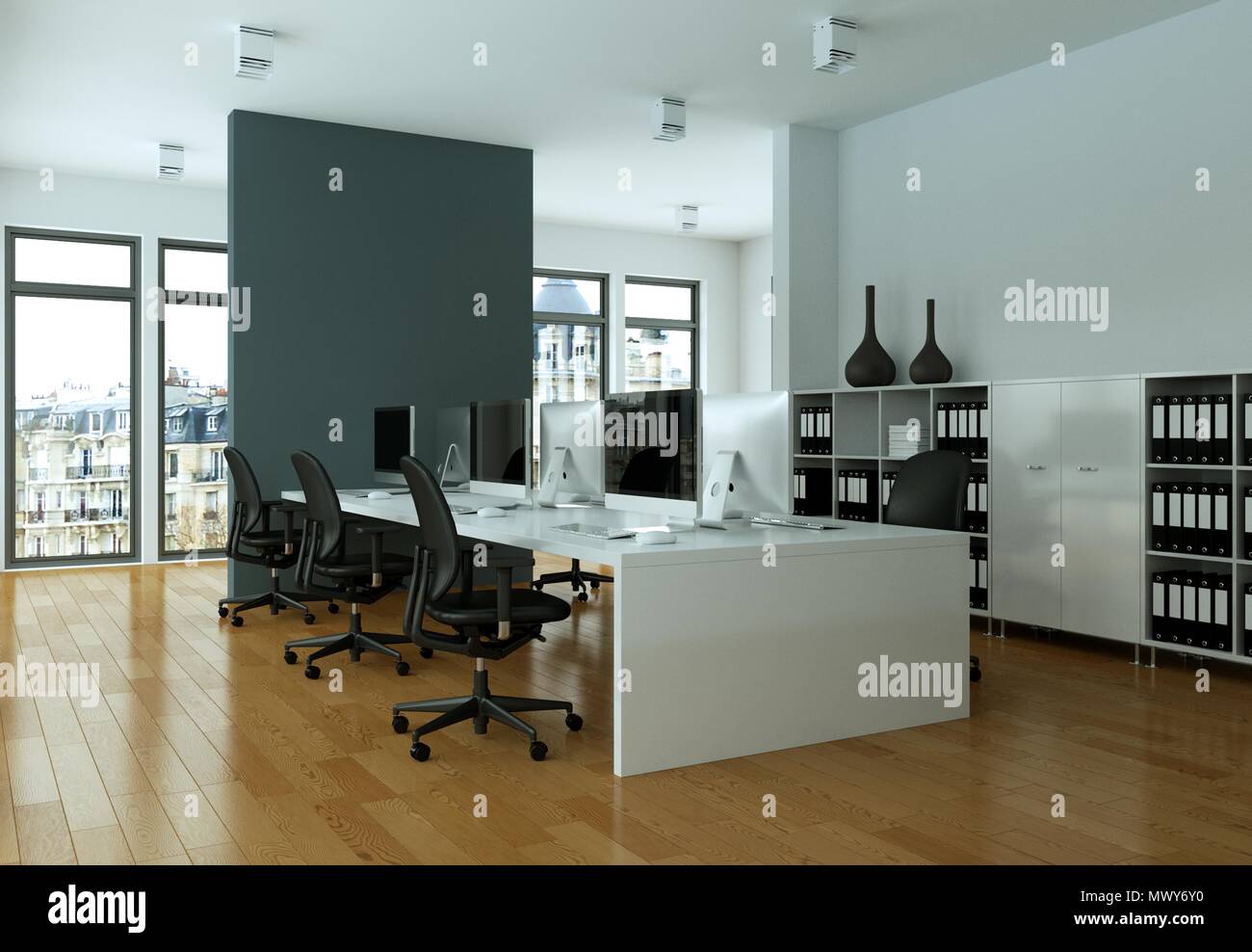 modern grey office interior Design 3d rendering Stock Photo - Alamy