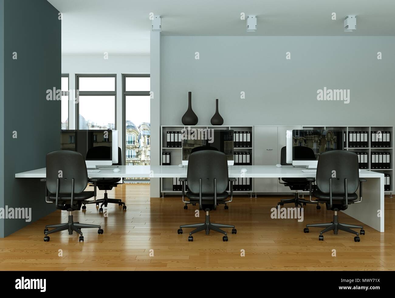 modern grey office interior Design 3d rendering Stock Photo - Alamy