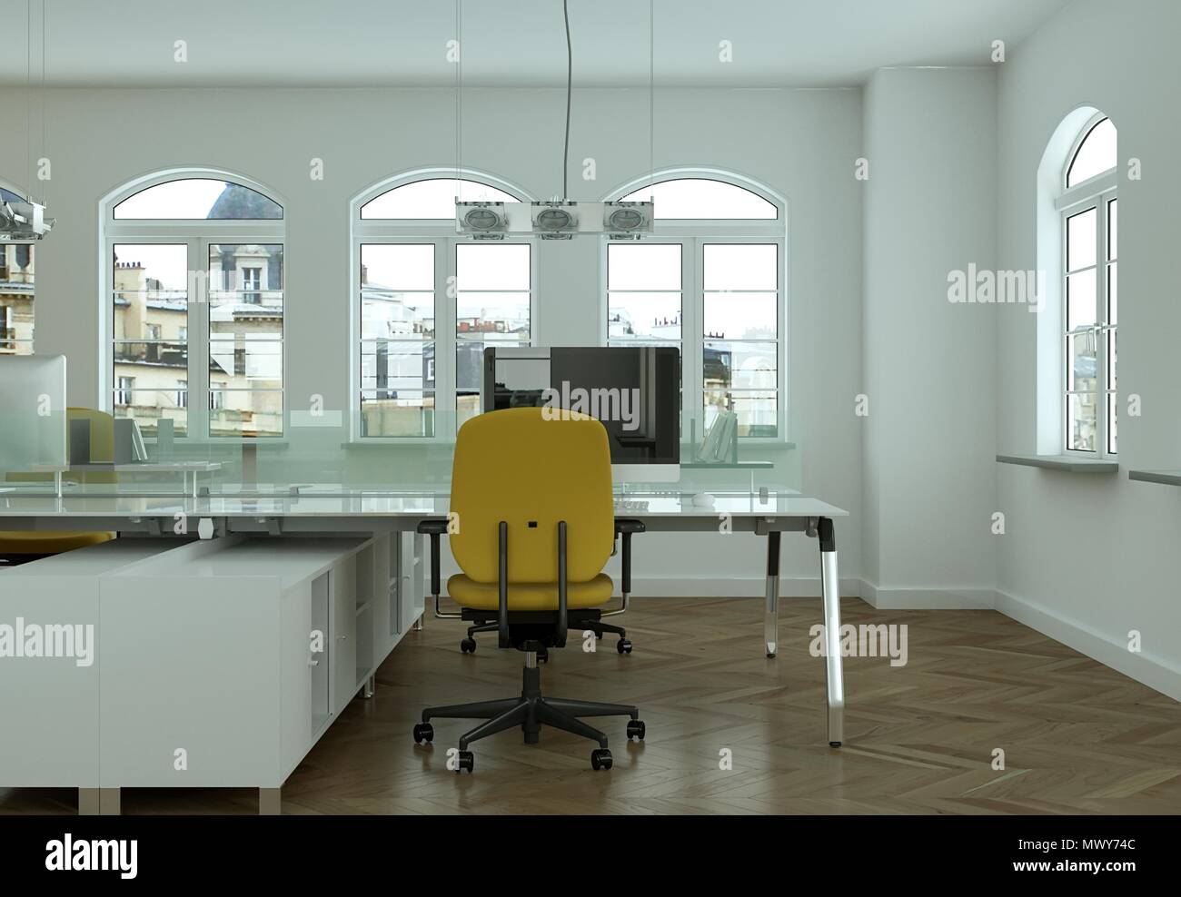 modern yellow office interior Design 3d rendering Stock Photo - Alamy