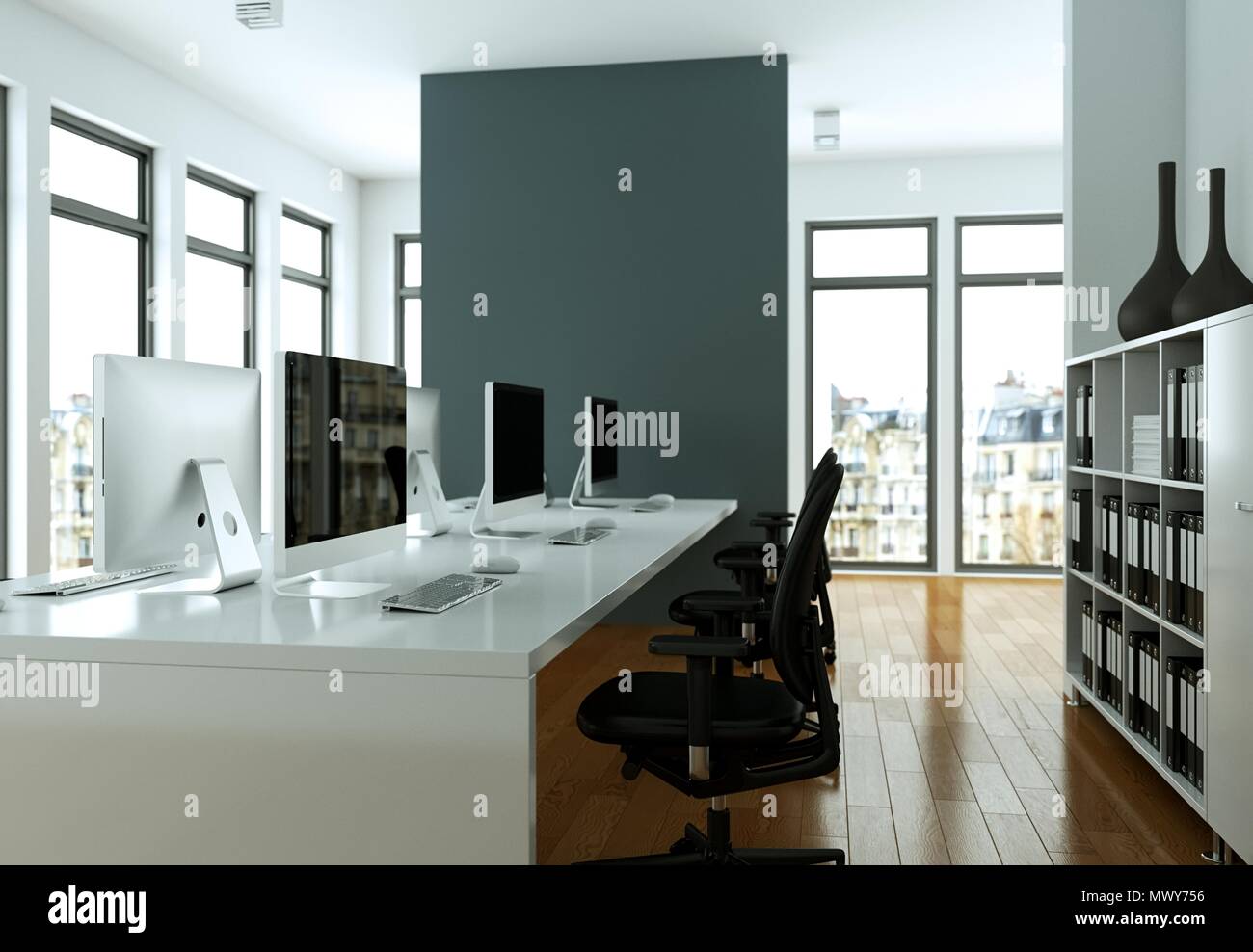 modern grey office interior Design 3d rendering Stock Photo - Alamy