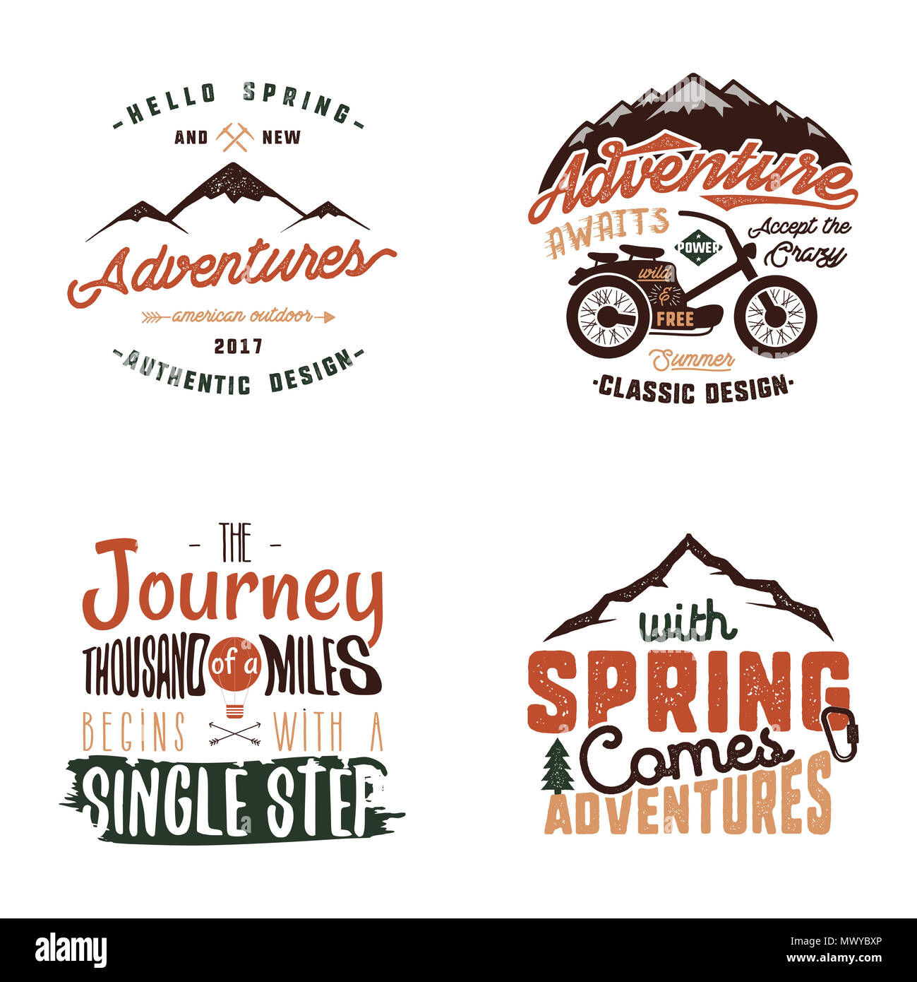 Vintage adventure tee shirts designs, summer logo set. Hand drawn ...