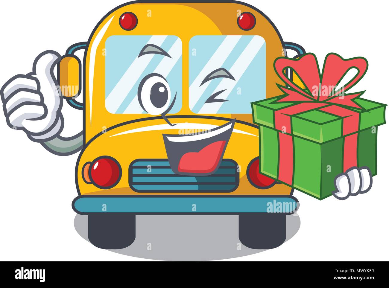 With gift school bus mascot cartoon Stock Vector Image & Art - Alamy