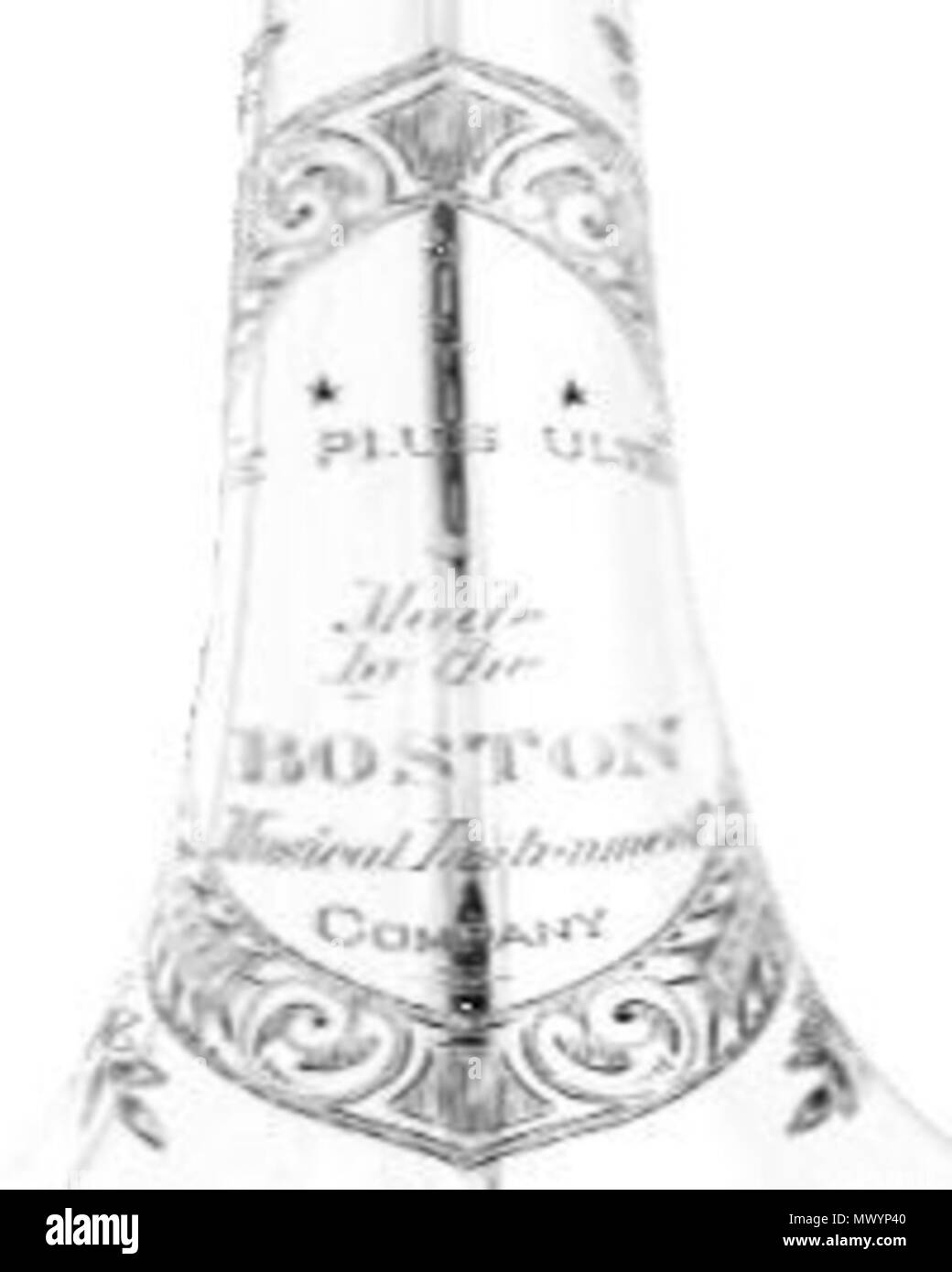 . English: Art work typical of the bell engraving of a Boston Musical ...