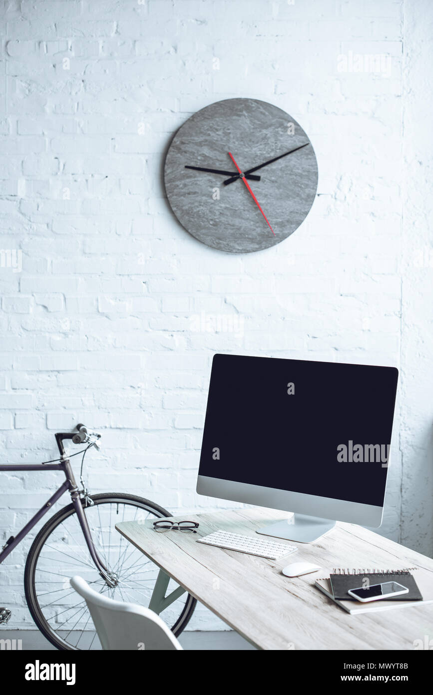 modern workplace with desktop computer and digital devices Stock Photo ...