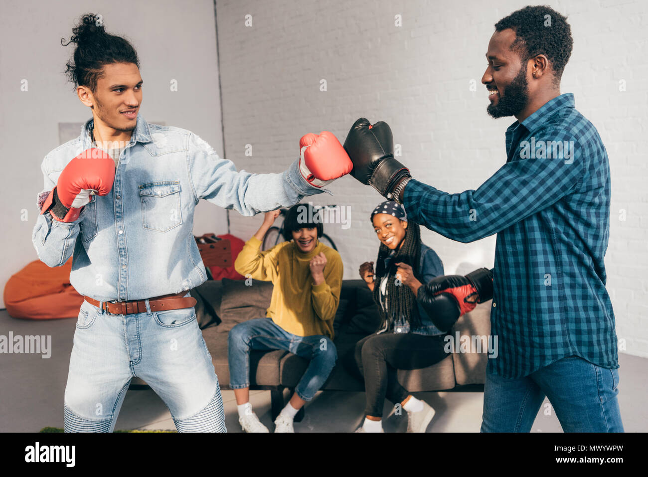 Two young male boxing friends hi-res stock photography and images - Alamy
