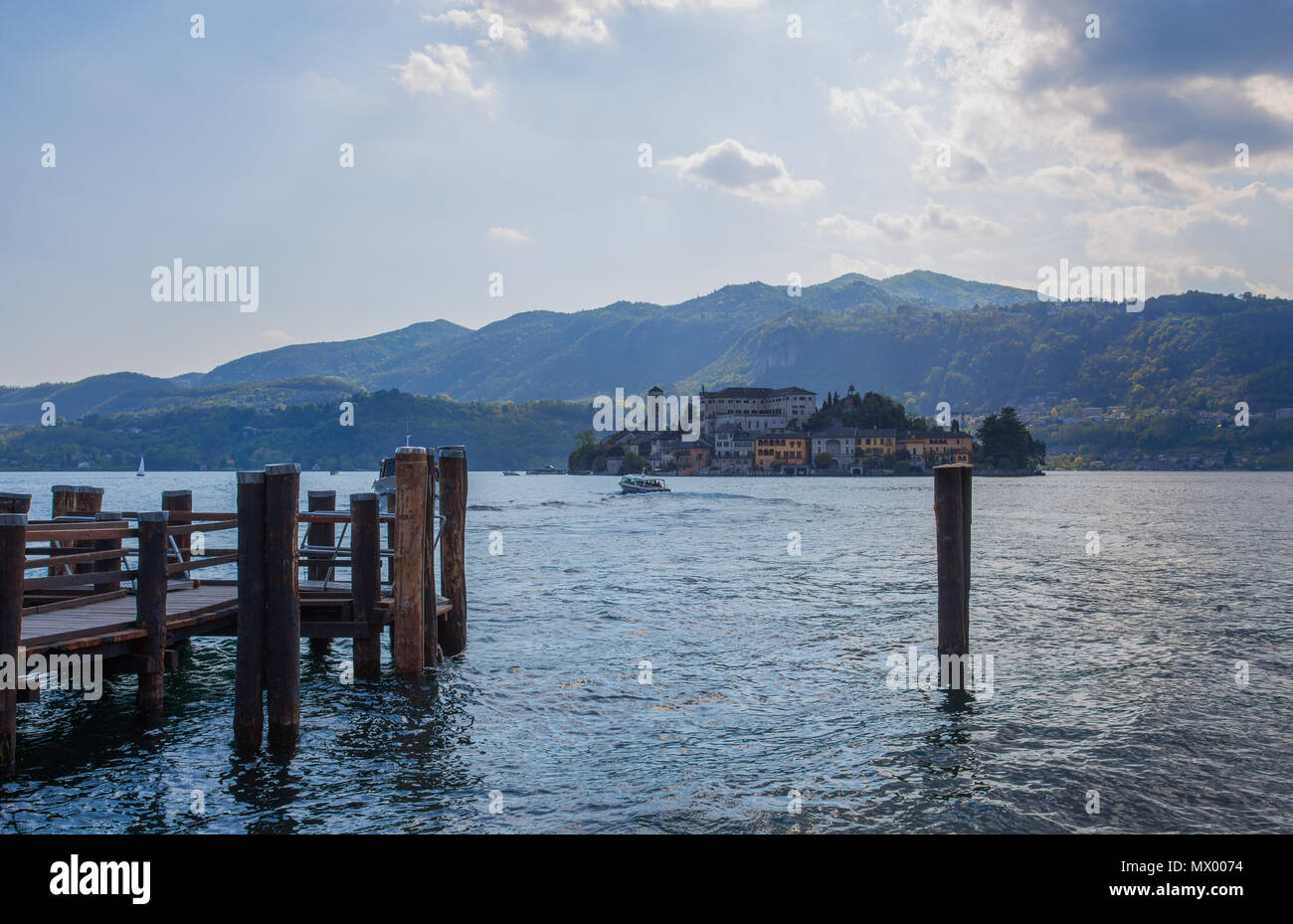 View of San Giulio island from Orta San Giulio, Novara province, Italy ...