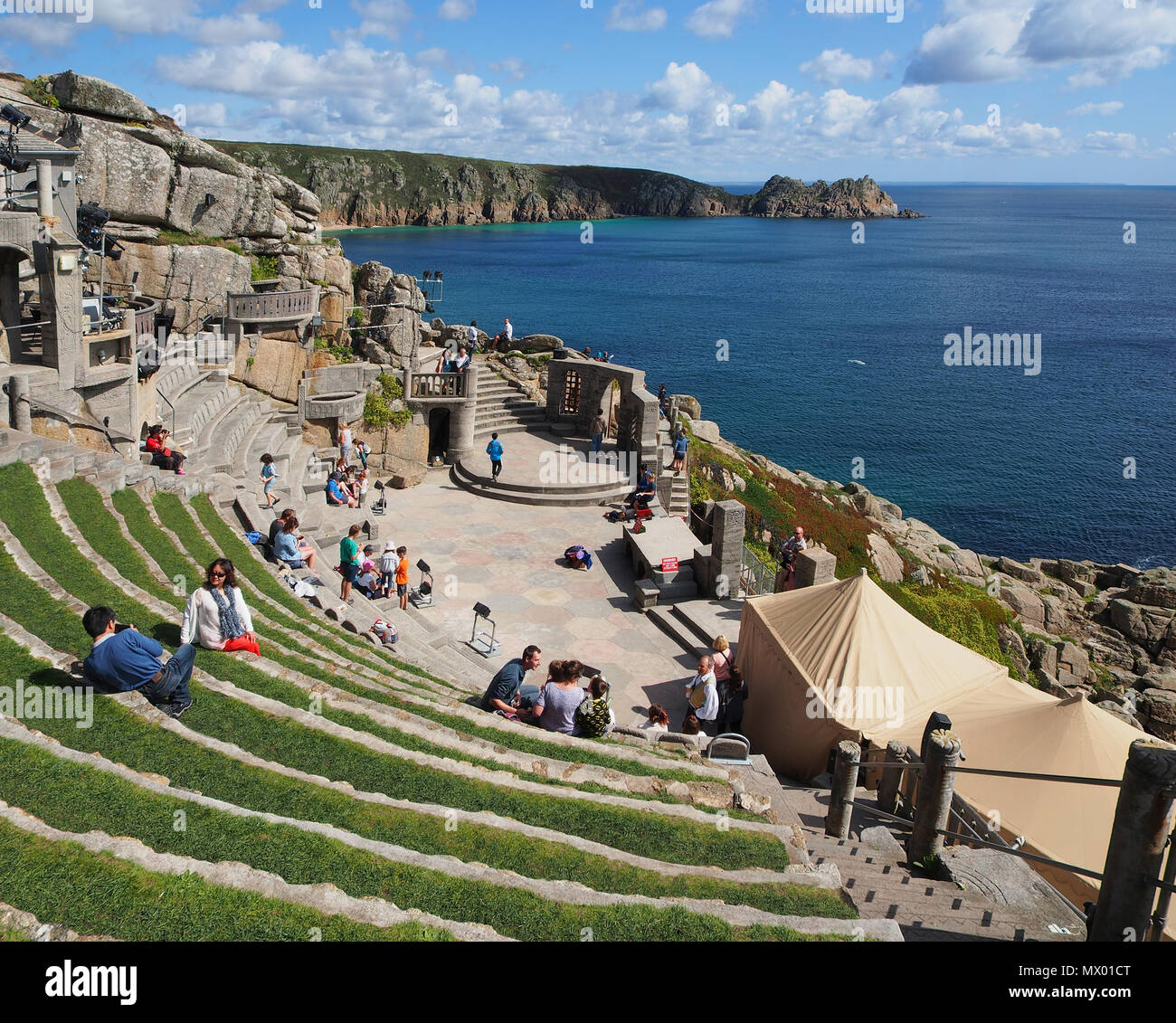 View of the open air Minack Theatre, carved out of the cliffs by Rowena ...