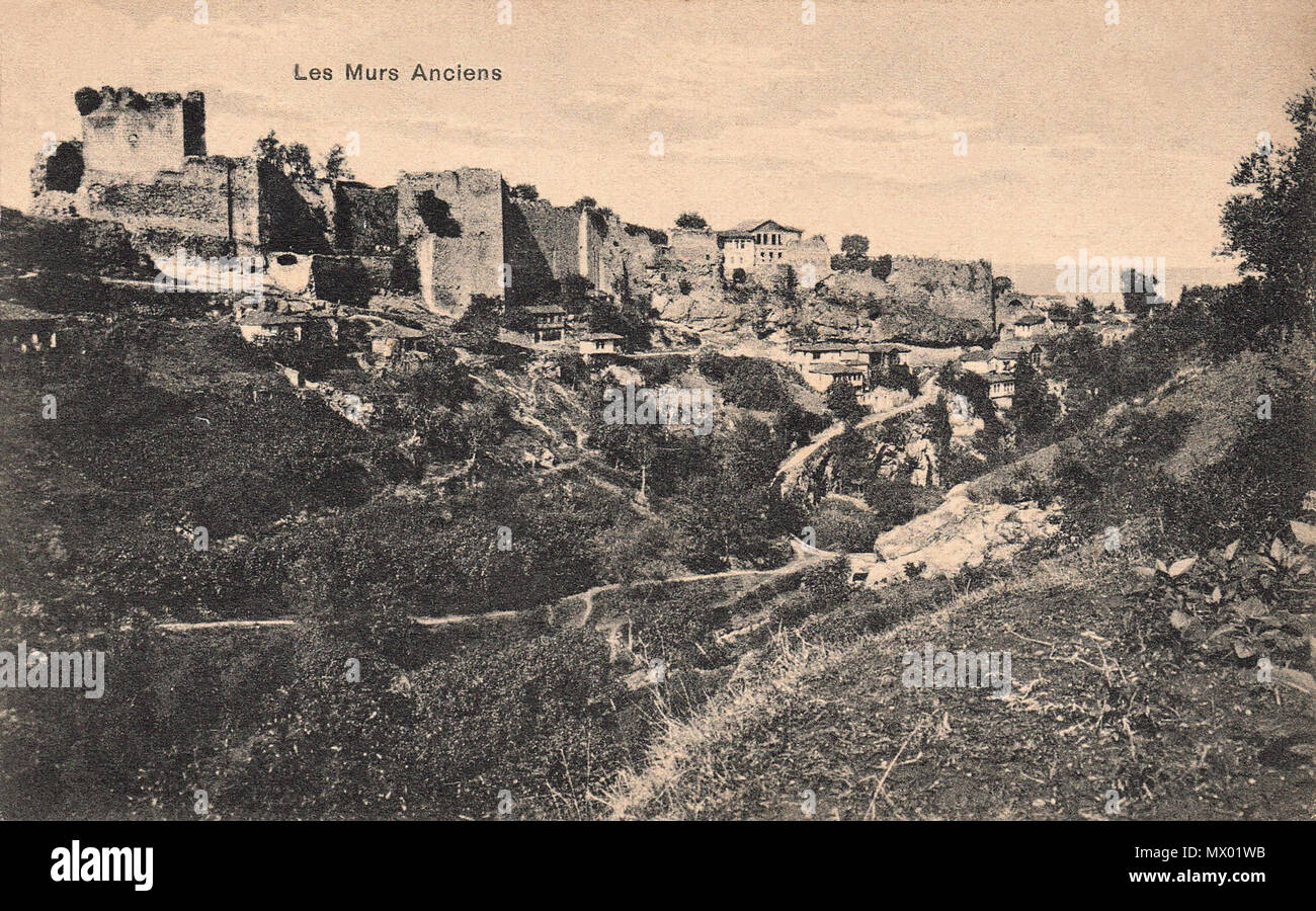 . English: Postcard of the ancient walls of Trebizond (Trabzon, Turkey ...