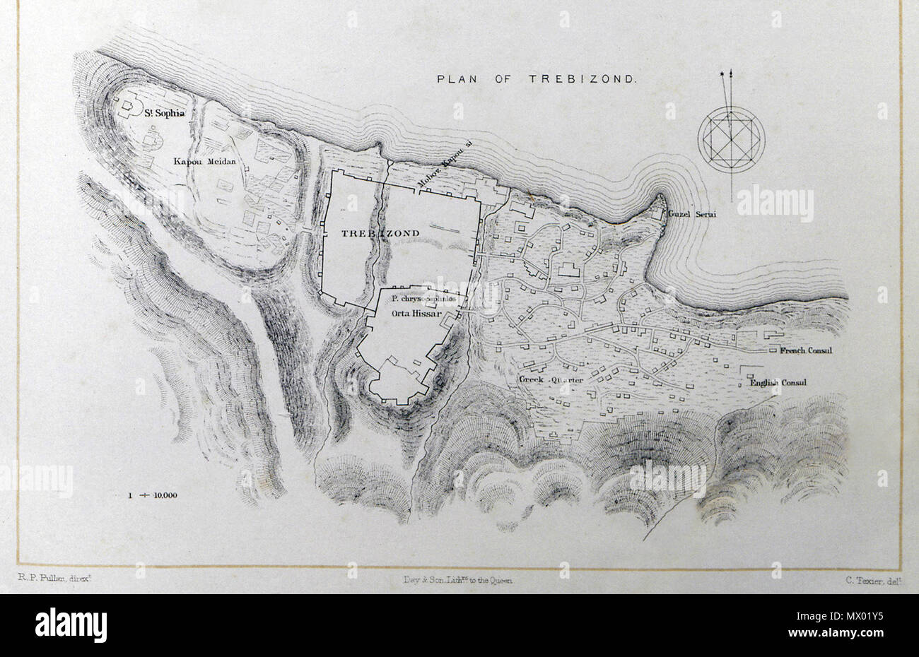 . English: Map by Charles Texier of Trebizond (Trabzon, Turkey) in 1864 ...