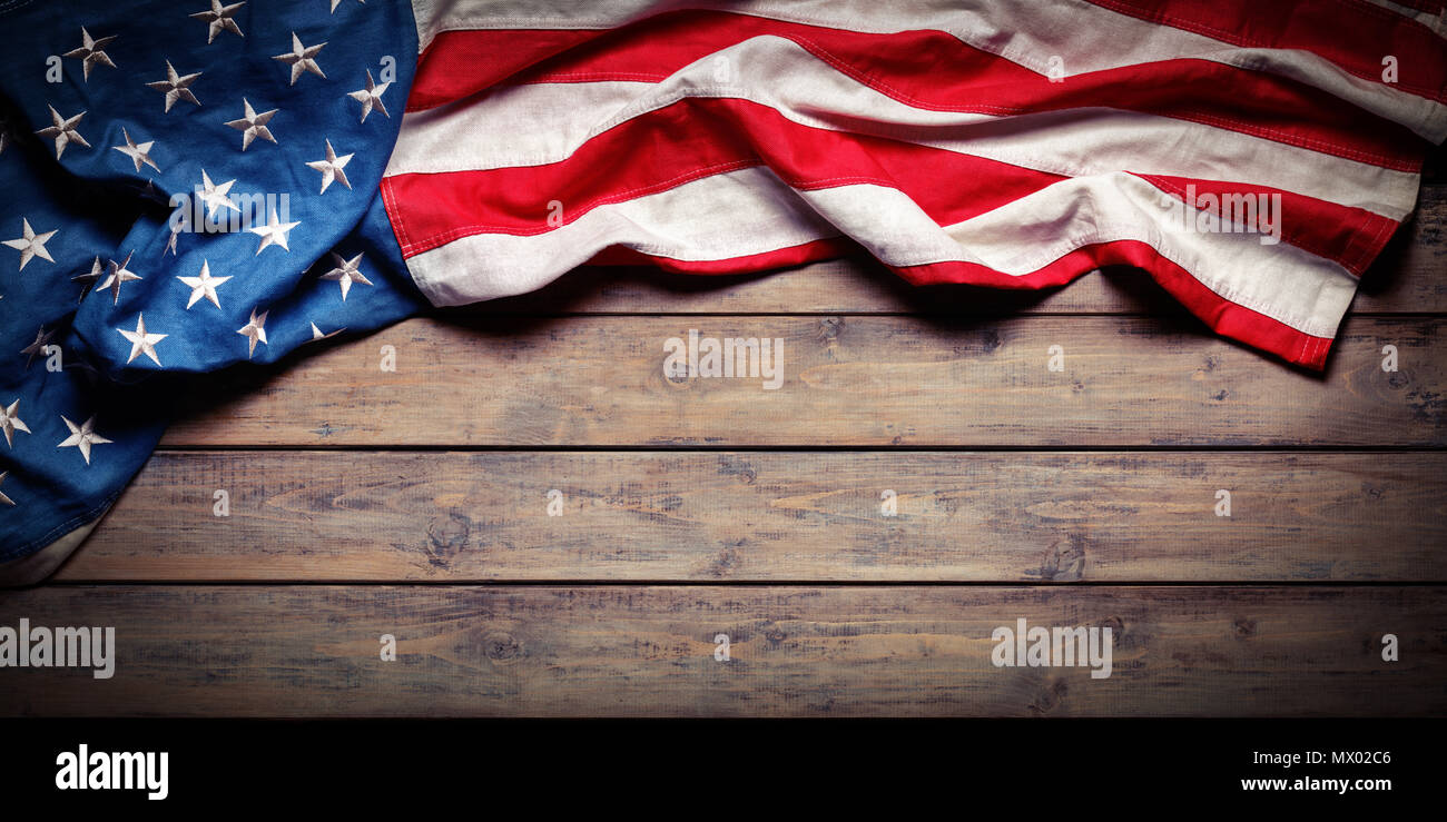 American Flag On Wooden Table - Grunge Textures Stock Photo - Alamy