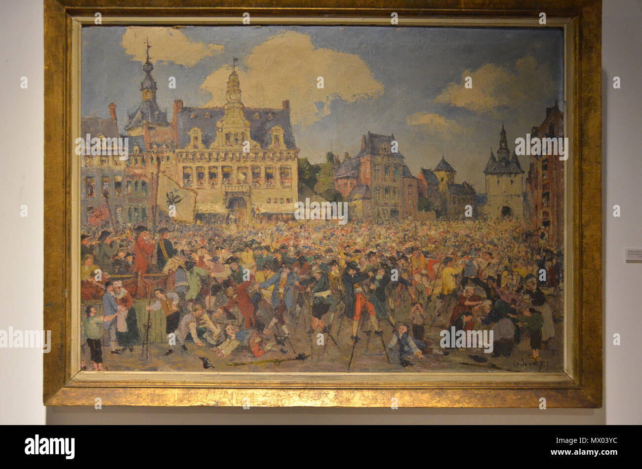 . Français : Peinture d'Auguste Dandoy - Combat d'échasses au marché ...