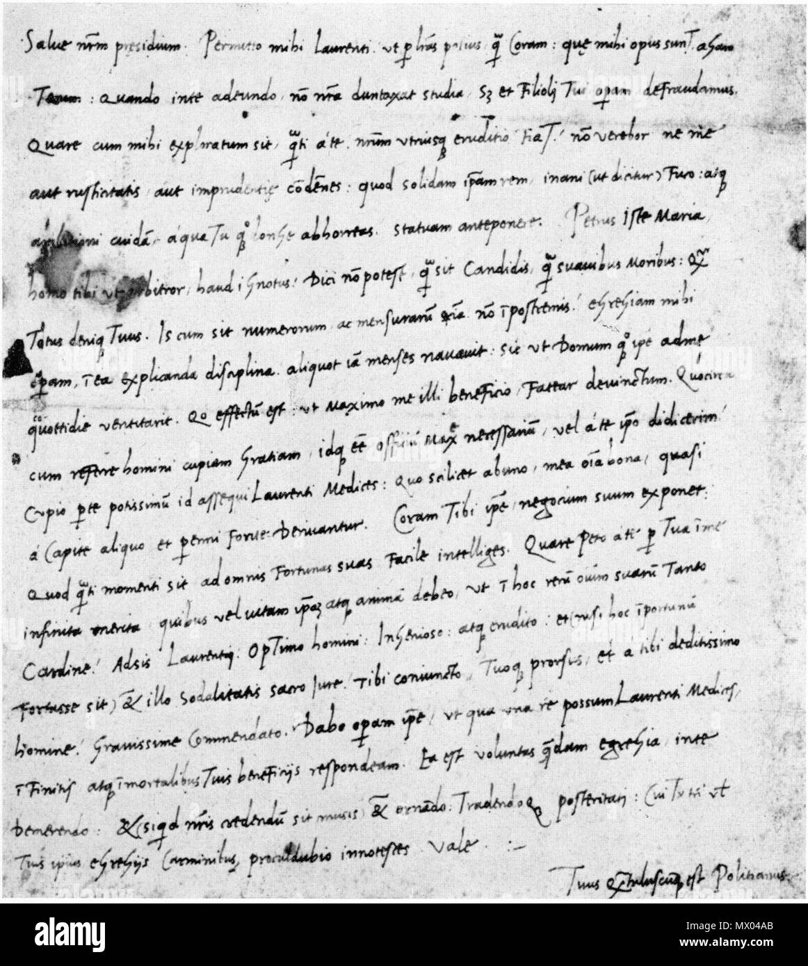 491 Poliziano, Letter to Lorenzo de’ Medici Stock Photo - Alamy