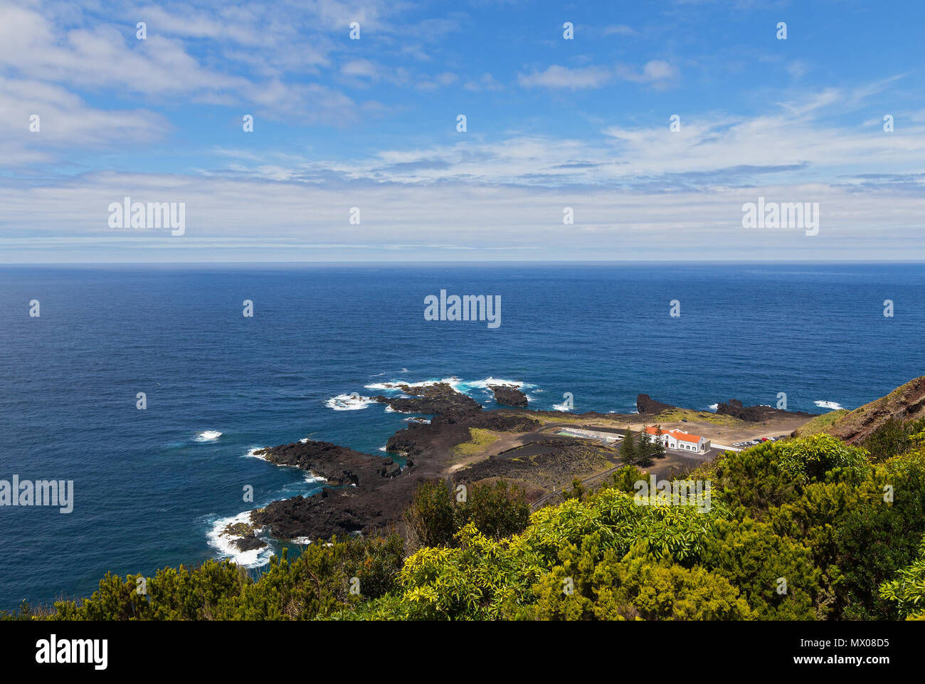 Aerial view on the thermal bath facilities of Ponta da Ferraria in ...